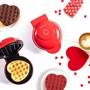 Holstein Housewares Personal Non-Stick Heart Waffle Maker, Red - 4-inch Waffles in Minutes