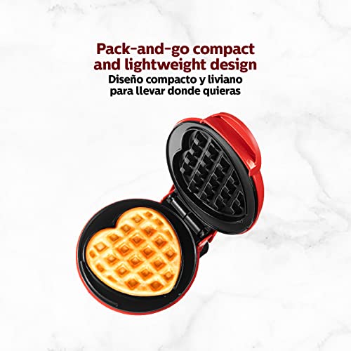 Holstein Housewares Personal Non-Stick Heart Waffle Maker, Red - 4-inch Waffles in Minutes