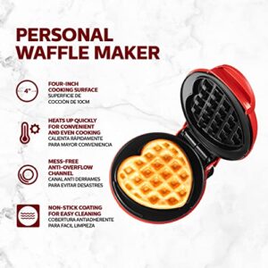 Holstein Housewares Personal Non-Stick Heart Waffle Maker, Red - 4-inch Waffles in Minutes