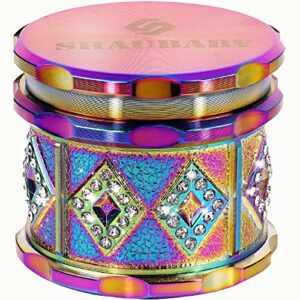 shaubaby spice grinder, 2.5-inch 4 piece zinc alloy grinder with storage container