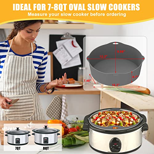 Silicone Slow Cooker Liner Fits Crock-pot 7-8 Quart Oval Slow Cooker,Reusable BPA-free Leak-proof Slow Cooker Accessories with Handle and spout,Dishwasher Safe Crock Pot Liners,Grey