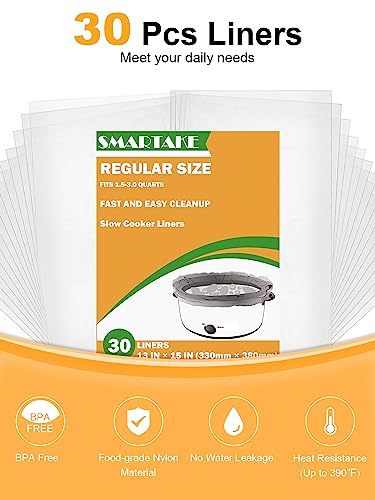 SMARTAKE Slow Cooker Liners, Crock Pot Liners 13"x 15" Crockpot Liners Disposable, Crockpot Bags Liners Small Size Fit 1.5QT to 3QT for Slow Cooker, Crockpot, Cooking Trays, 30 Liners