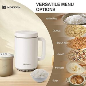 MOKKOM Mini Rice Cooker 2 Cups uncooked, Healthy Ceramic Coating Portable Rice Cooker, 0.8L Travel Rice Cooker Small for 1-2People, Personal Rice maker, Keep Warm Function, Multi-cooker for White Rice, Grains, Oats