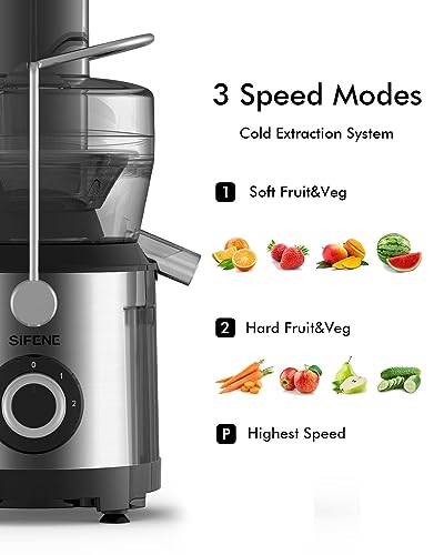 Juicer Machine, SiFENE 1300W(Peak) Moto Larger 3.2" Mouth Centrifugal Juicer Extractor Maker, Juice Squeezer for Whole Fruits and Vegetables, Dual Speeds,Easy to Clean, BPA Free