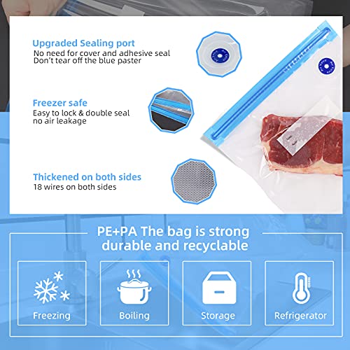 Sous Vide Bags,20 PCS Reusable Vacuum Sealer Bags for Food with 6 Sealing Clips, BPA Free Vacuum Food Storage Bags (8.7x8.3 Inch)