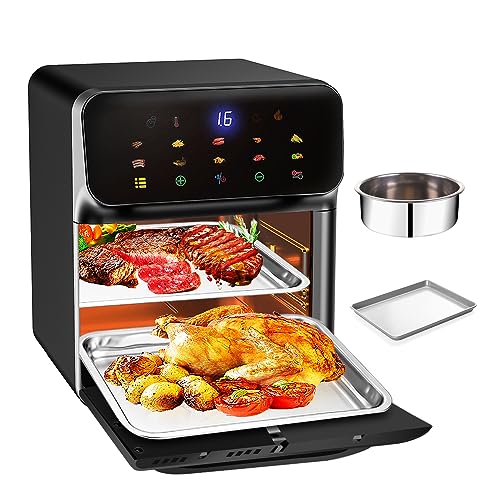 Air Fryer TXQULA Air Fryer Toaster Oven 10-Quart 7-in-1 Air Fryer Convection Oven,Rotisserie,Roast,Bake,Dehydrate,12 Cooking Presets, Large Easy-View Window,with Accessories&Recipes,Black