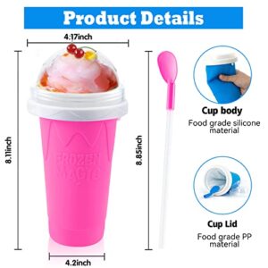 QwayHome 2PC Slushie Maker Cup,DIY Frozen Magic Slushy Cup,Double Layers Silica Smoothie Pinch Ice Cup,Quick Cooling Cup Homemade Milk Shake Ice Cream Maker (Yellow+Pink)