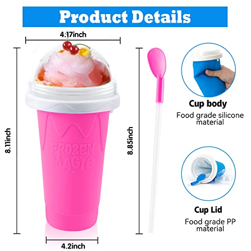 QwayHome 2PC Slushie Maker Cup,DIY Frozen Magic Slushy Cup,Double Layers Silica Smoothie Pinch Ice Cup,Quick Cooling Cup Homemade Milk Shake Ice Cream Maker (Yellow+Pink)