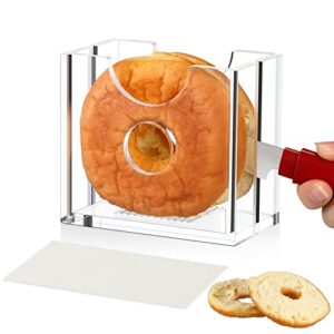 qunclay clear bagel slicer bagel cutter for jewish holidays acrylic bagel holder with nonslip mat large bagel guillotine hanukkah gifts for women men kitchen donut bread cheese food party