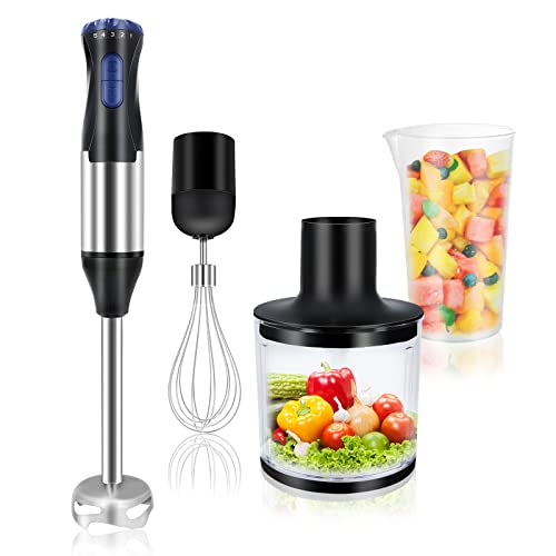 Bemkop Immersion Blender 1000 Watts -Multi-Purpose Handheld Blender with Whisk, Chopping Bowl, Mixing Beaker Attachments, Variable Speed Control