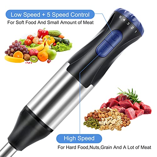 Bemkop Immersion Blender 1000 Watts -Multi-Purpose Handheld Blender with Whisk, Chopping Bowl, Mixing Beaker Attachments, Variable Speed Control