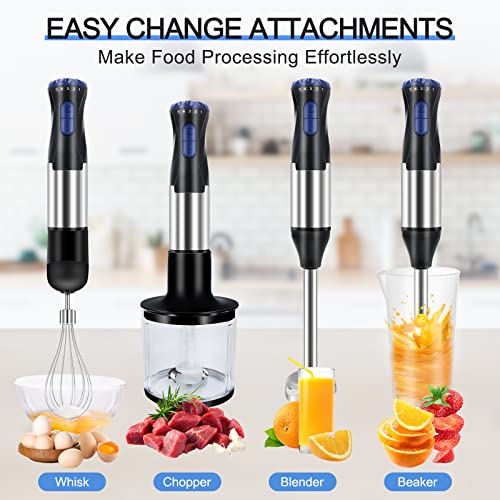 Bemkop Immersion Blender 1000 Watts -Multi-Purpose Handheld Blender with Whisk, Chopping Bowl, Mixing Beaker Attachments, Variable Speed Control