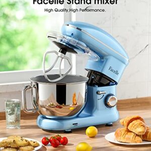 Facelle Electric Stand Mixer, 660W 6 Speed Kitchen Mixer with Pulse Button, Attachments include 6.5 Quart Bowl, Dishwasher Safe Flat Beater, Dough Hook, Wire Whisk & Splash Guard, for Dough, Baking,Cakes,Cookie, Blue