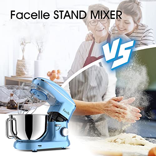 Facelle Electric Stand Mixer, 660W 6 Speed Kitchen Mixer with Pulse Button, Attachments include 6.5 Quart Bowl, Dishwasher Safe Flat Beater, Dough Hook, Wire Whisk & Splash Guard, for Dough, Baking,Cakes,Cookie, Blue