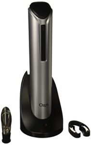 ozeri pro electric bottle opener with wine pourer, stopper, foil cutter, and elegant recharging stand, silver