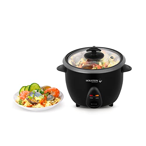 Holstein Housewares 8-Cup Rice Cooker, Black - Convenient and User Friendly with Warm and Cook Function, Ideal for Rice, Quinoa, Oatmeal, Stews and Grains