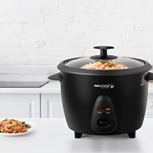 Holstein Housewares 8-Cup Rice Cooker, Black - Convenient and User Friendly with Warm and Cook Function, Ideal for Rice, Quinoa, Oatmeal, Stews and Grains