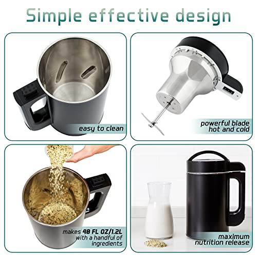 Nut Milk Maker Machine • 40oz • Make Delicious and Healthy Plant Milks In Minutes With Press Of A Button • Oat, Almond, Soy, Coconut, Cashew, Macadamia, Hemp and more • 6-in-1 Multi-Functional (also makes Soups, Smoothies, Juices, Hot Remedies, Porridges