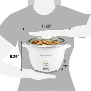 Elite Gourmet ERC-2010 Electric Rice Cooker with Stainless Steel Inner Pot Makes Soups, Stews, Grains, Cereals, Keep Warm Feature, 10 Cooked (5 Cups Uncooked), White