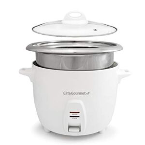 Elite Gourmet ERC-2010 Electric Rice Cooker with Stainless Steel Inner Pot Makes Soups, Stews, Grains, Cereals, Keep Warm Feature, 10 Cooked (5 Cups Uncooked), White