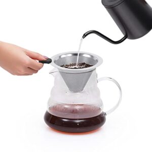 INSINTAR Pour Over Coffee Dripper Reusable Stainless Steel Pour Over Coffee Maker Cone Coffee Dripper Slow Drip Paperless Coffee Filter for 1-2Cup