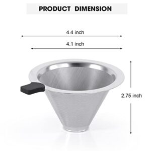 INSINTAR Pour Over Coffee Dripper Reusable Stainless Steel Pour Over Coffee Maker Cone Coffee Dripper Slow Drip Paperless Coffee Filter for 1-2Cup