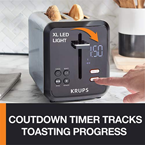 KRUPS KH320D50 My Memory Digital Stainless Steel Toaster, 7 Browning Level with personalized setting, Black