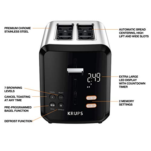 KRUPS KH320D50 My Memory Digital Stainless Steel Toaster, 7 Browning Level with personalized setting, Black