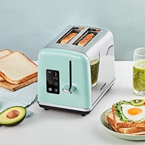 2 Slice Toaster, REDMOND Aqua Green Toaster with LED Touch Screen and Digital Countdown Timer, Stainless Steel Toaster with Extra Wide Slot and Cancel Defrost Reheat Function, 6 Shade Settings