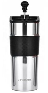 javasun french press travel mug 16oz, large deluxe coffee and tea maker (black)