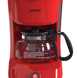 Better Chef Basic Coffee Maker | 4-Cup | Pause-N-Serve | Carafe Warmer | Reservoir Window (Red)