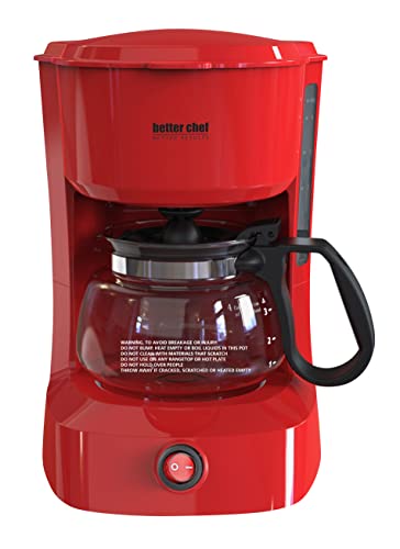 Better Chef Basic Coffee Maker | 4-Cup | Pause-N-Serve | Carafe Warmer | Reservoir Window (Red)