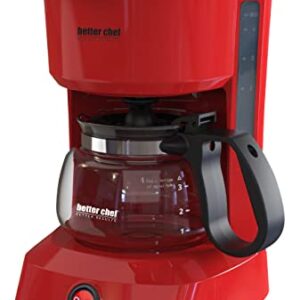 Better Chef Basic Coffee Maker | 4-Cup | Pause-N-Serve | Carafe Warmer | Reservoir Window (Red)