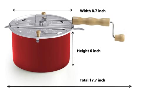 Cook N Home 02699 6-Quart Aluminum Stovetop Popcorn Popper, Red