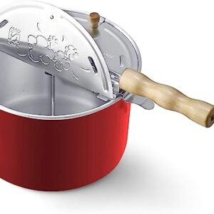 Cook N Home 02699 6-Quart Aluminum Stovetop Popcorn Popper, Red