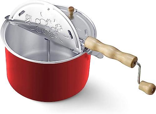 Cook N Home 02699 6-Quart Aluminum Stovetop Popcorn Popper, Red