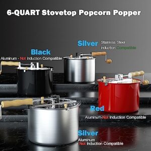 Cook N Home 02699 6-Quart Aluminum Stovetop Popcorn Popper, Red