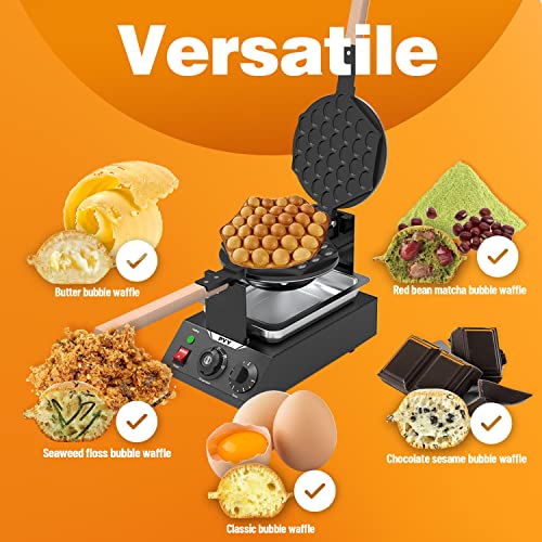 PYY Bubble Waffle Maker Commercial Waffle Maker Machine Non-stick Hong Kong Egg Waffle Maker for Home Use Stainless Steel Pancake Maker 180° rotate, 1500W 110V Electric Cone Maker 50-250℃/122-482℉