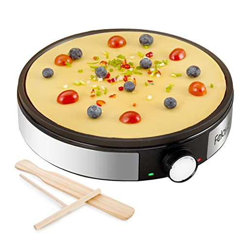 FELAYZA 12” Electric Crepe Maker & Griddle, NonStick Crepe Pan with Batter Spreader,1200W Omelette Makers with Thermostat Control for Pancake, Egg, Brunch