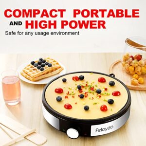 FELAYZA 12” Electric Crepe Maker & Griddle, NonStick Crepe Pan with Batter Spreader,1200W Omelette Makers with Thermostat Control for Pancake, Egg, Brunch