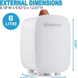 Subcold Pro6 Luxury Mini Fridge Cooler 6 Litre / 8 Cans AC & Exclusive USB Power Option Small Portable Fridge For The Office, Bedroom, Car, Skincare & Cosmetics White