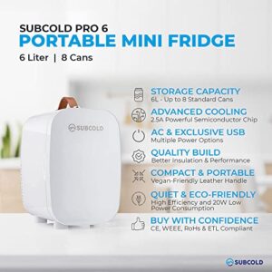 Subcold Pro6 Luxury Mini Fridge Cooler 6 Litre / 8 Cans AC & Exclusive USB Power Option Small Portable Fridge For The Office, Bedroom, Car, Skincare & Cosmetics White