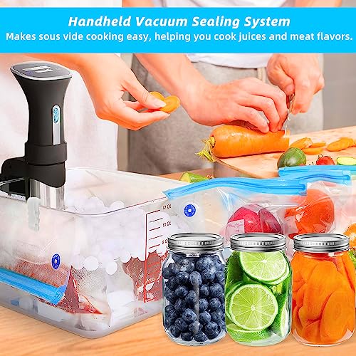 Electric Mason Jar Vacuum Sealer,10 PCS Sous Vide Bags,Handheld Mason Jar Vacuum Sealer,Cordless Vacuum Sealer Kit for Wide-Mouth & Regular-Mouth Mason Jars, for Food Storage and Fermentation