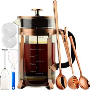 ADAMITA French Press Coffee Maker 8 cups 34 oz 304 Stainless Steel Coffee Press with 4 Filter Screens, Easy Clean Heat Resistant Borosilicate Glass - Free 100% BPA (A-Style-Copper-2A, 34 oz)