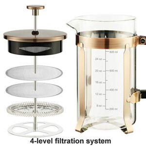 ADAMITA French Press Coffee Maker 8 cups 34 oz 304 Stainless Steel Coffee Press with 4 Filter Screens, Easy Clean Heat Resistant Borosilicate Glass - Free 100% BPA (A-Style-Copper-2A, 34 oz)