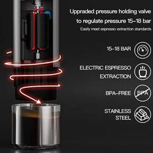 CONQUECO Portable Coffee Machine Travel - 12v Car Espresso Maker with Battery for Camping - Small Electric - 3 Mins Heating - Rechargeable USB Charging (Silvery)