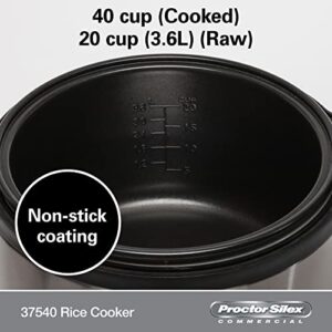 Proctor Silex Commercial 37540 Rice Cooker/Warmer, 40 Cups Cooked Rice, Non-Stick Pot, Hinged Lid, Stainless Steel Housing