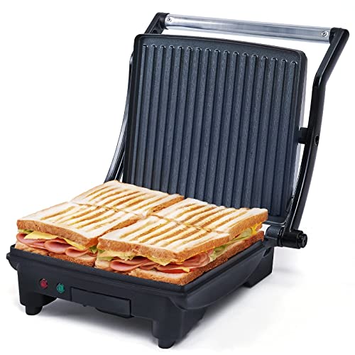 soseki Panini Press, 1500W Heat Fast Non-stick Panini Maker, Multi-functional 180-degree Opening Design Panini Press Sandwich Maker