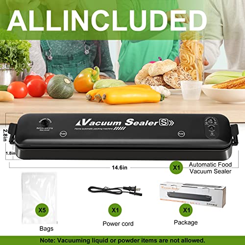 W&Y Food Vacuum Sealer Machine, Dry/Moist/Powders Automatic Vacuum Sealers Machine, Ideal for Food Preservation/Sous Vide Cooking and Food Storage, Compact Design LED Indicator Black