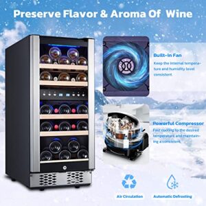 Zevemomo 30 Bottle Wine Fridge 15" Dual Zone Refrigerators Cooler with Upgraded Compressor Digital Memory Temperature Control, Low Noise Glass Door, Black